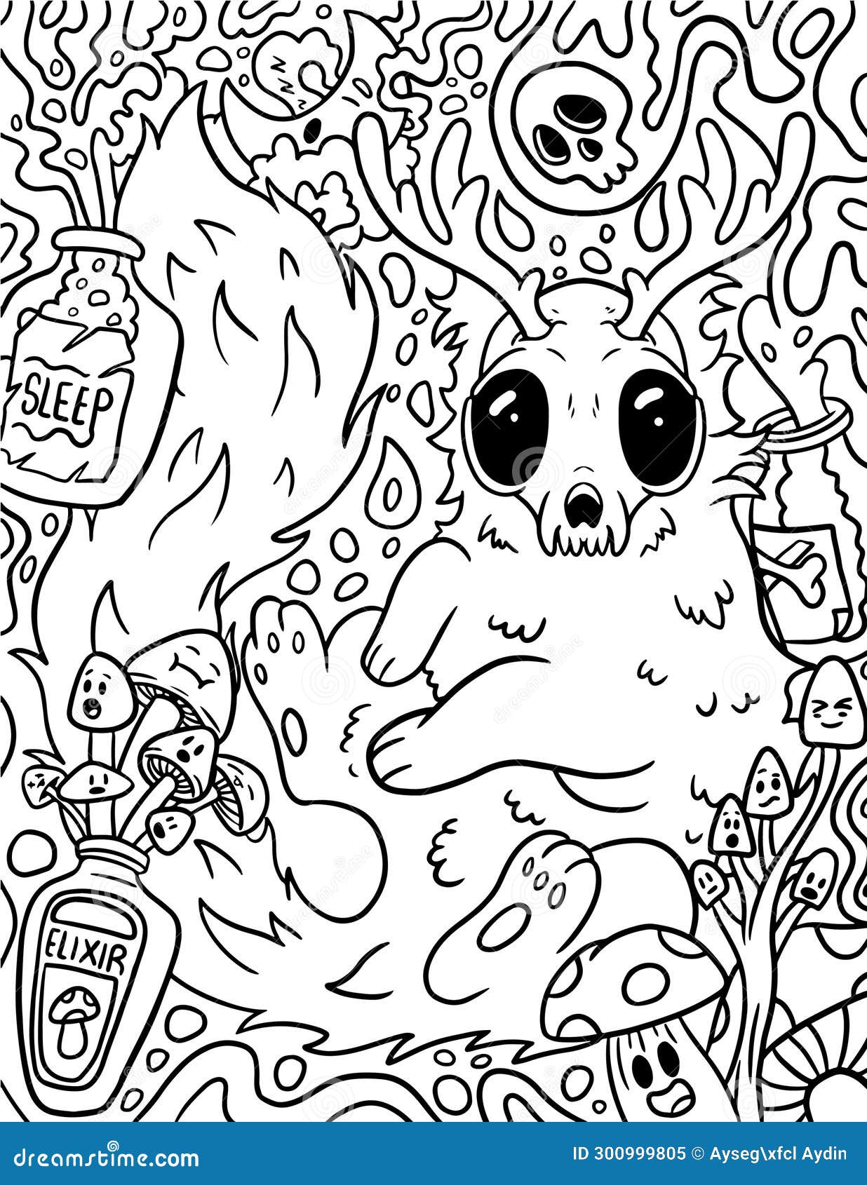 Spooky Coloring Page, Horror Coloring Page, Goth Coloring Page, Kawaii ...