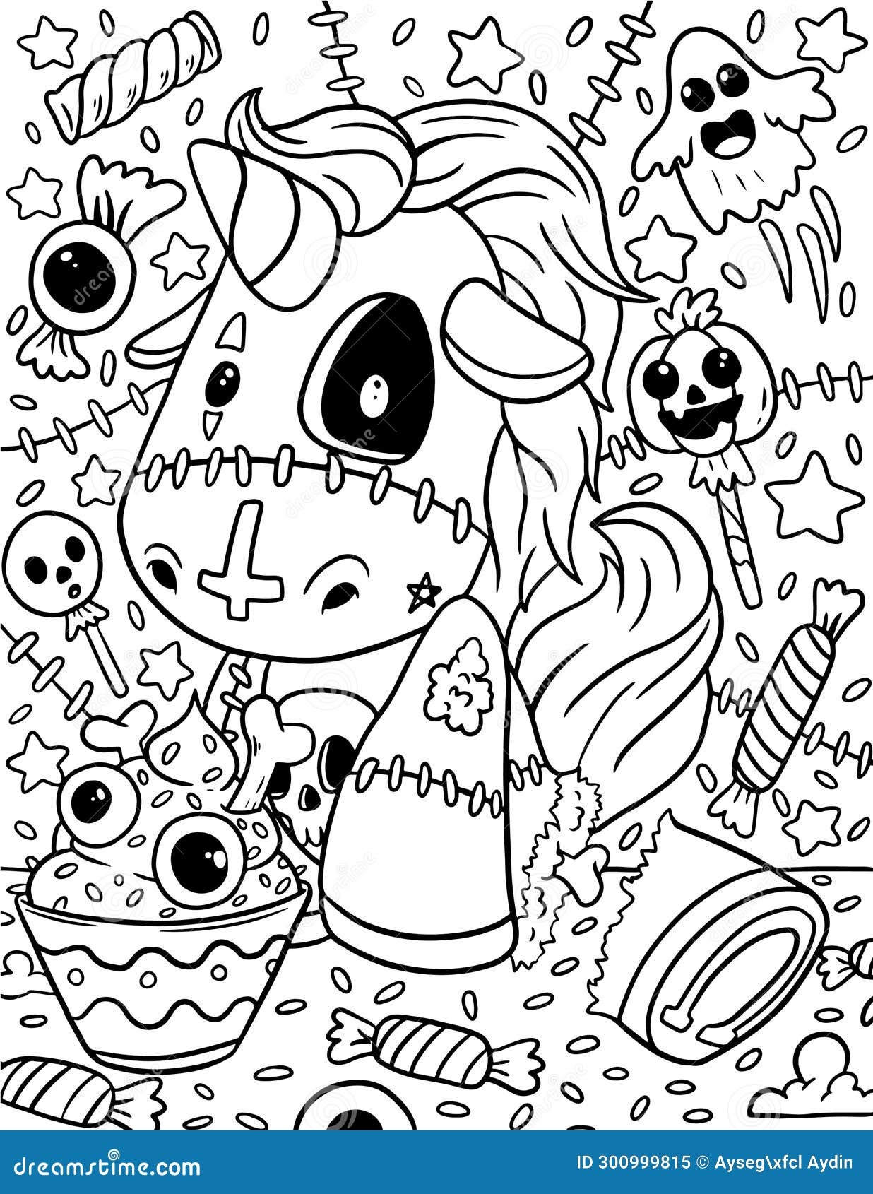 Spooky Coloring Page, Horror Coloring Page, Goth Coloring Page, Kawaii ...