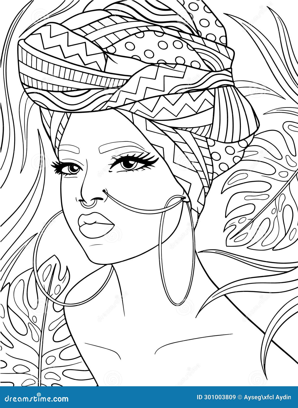 Hand Drawn Beauty Girl Coloring Page, African Woman Coloring Page Stock ...