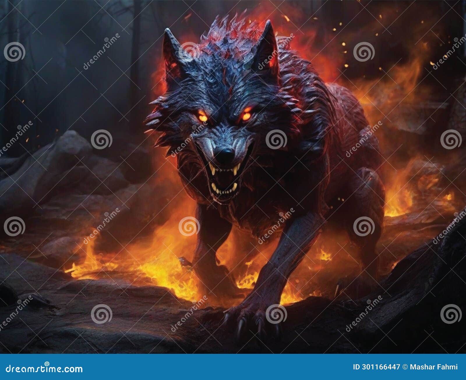 The Fire Wolf Was Very Scary, Like a Wild Beast from Hellbuah Stock ...