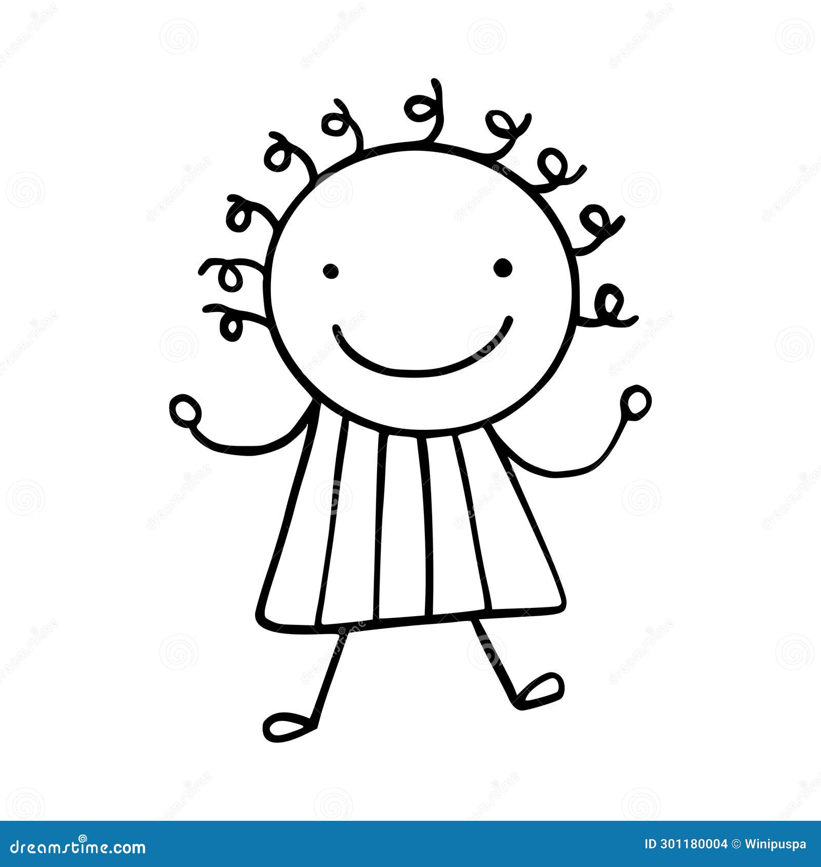 Hand-Drawn Line Art Cartoon of Happy Kids. Children Illustration Stock ...
