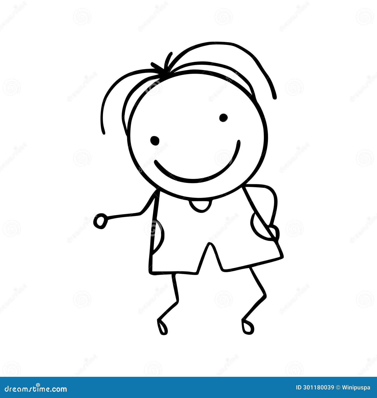 Hand-Drawn Line Art Cartoon of Happy Kids. Children Illustration Stock ...