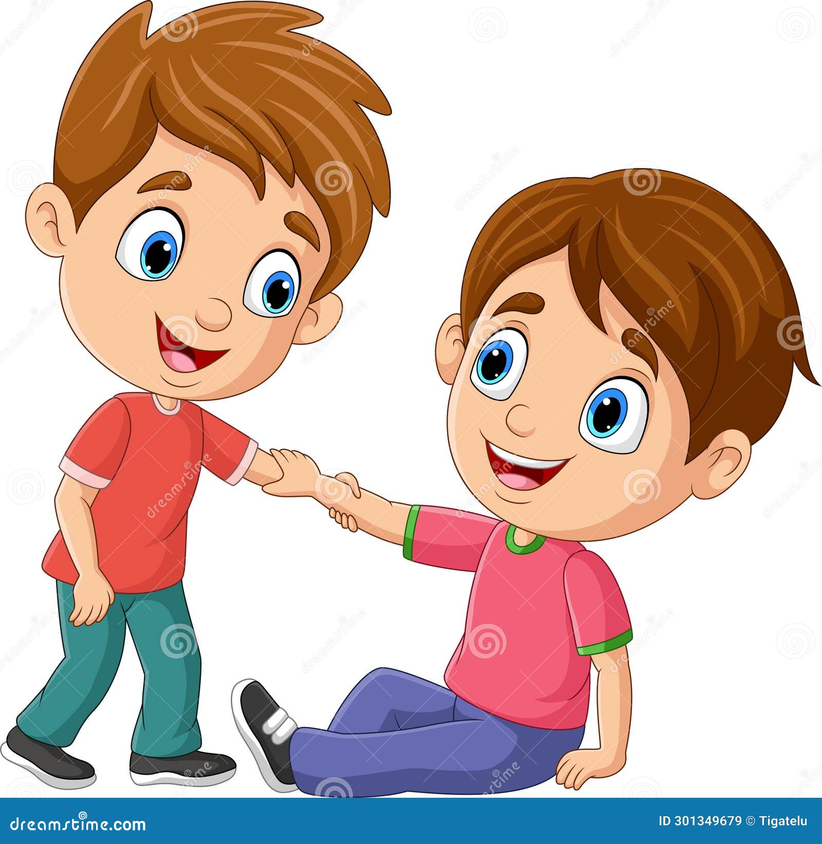 Cartoon Little Boy Helping His Friend Stock Vector - Illustration of ...