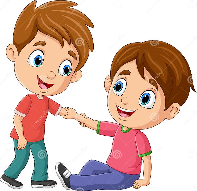 Cartoon Little Boy Helping His Friend Stock Vector - Illustration of ...