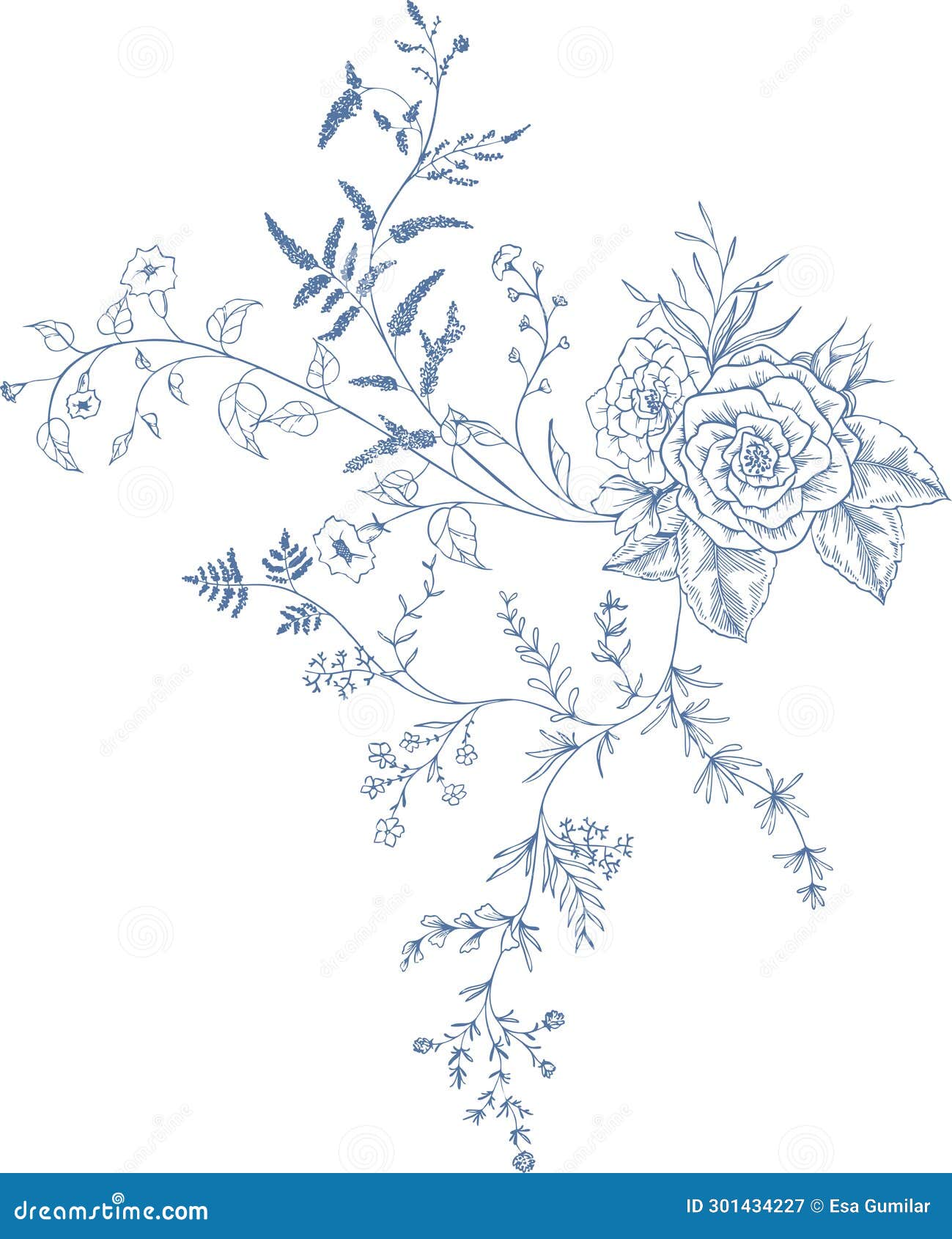 Botanical Floral Wreath Line Art Hand Drawn Illustration Vector ...