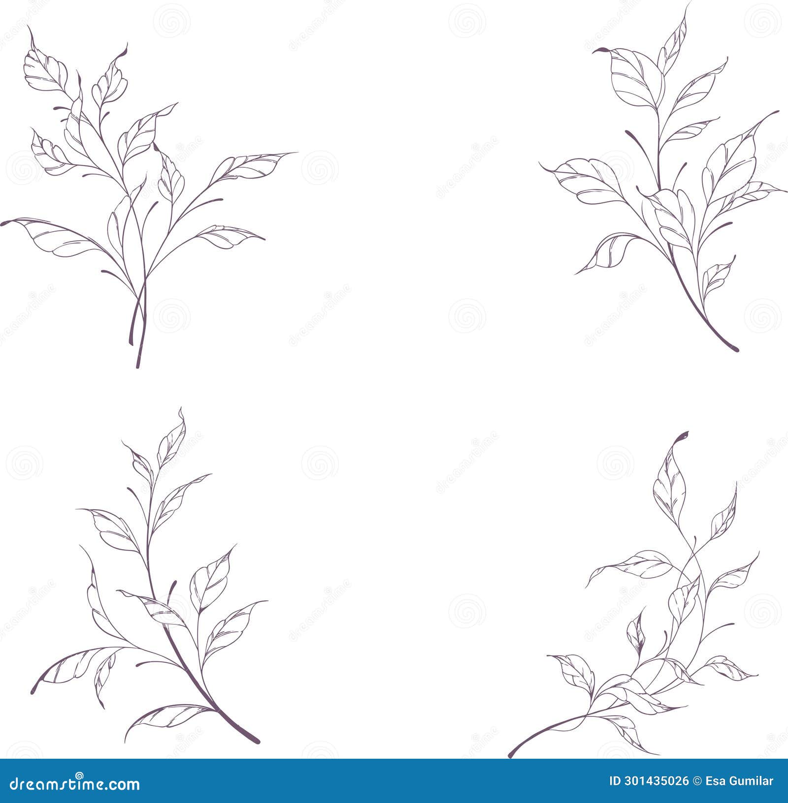 Vector Set Leaves Line Art Elements Hand Drawn Illustration, Leaves ...