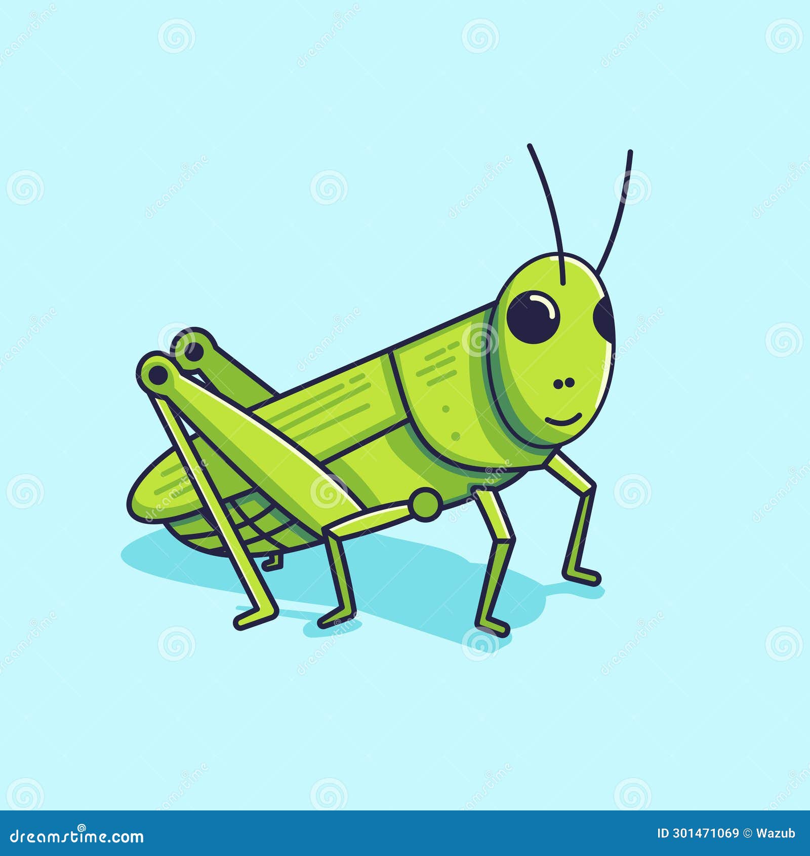 Grasshopper Vector Graphic Illustration Flat 2D Icon Smile Face Stock ...
