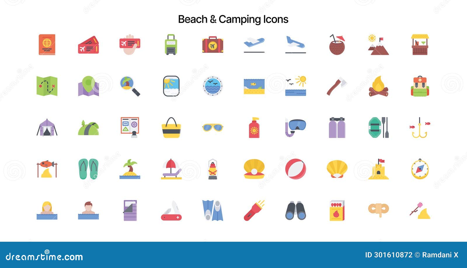 Beach and Camping Icon Element Design Set Stock Vector - Illustration ...