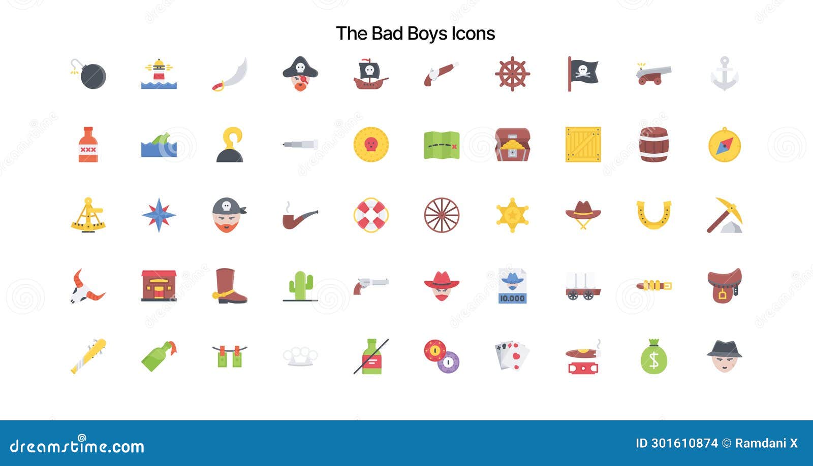 Bad Boys Icon Element Design Set Stock Vector - Illustration of boombox ...