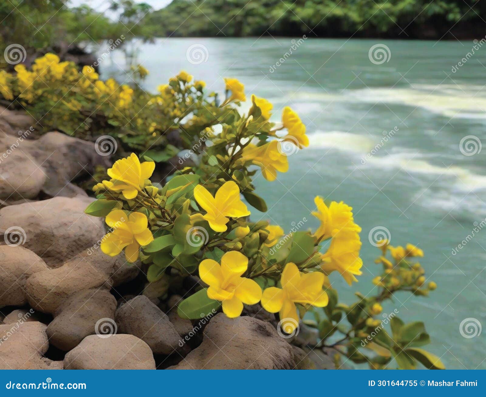 Wild Yellow Flower Bloom in Side of River Stock Image - Image of botany ...