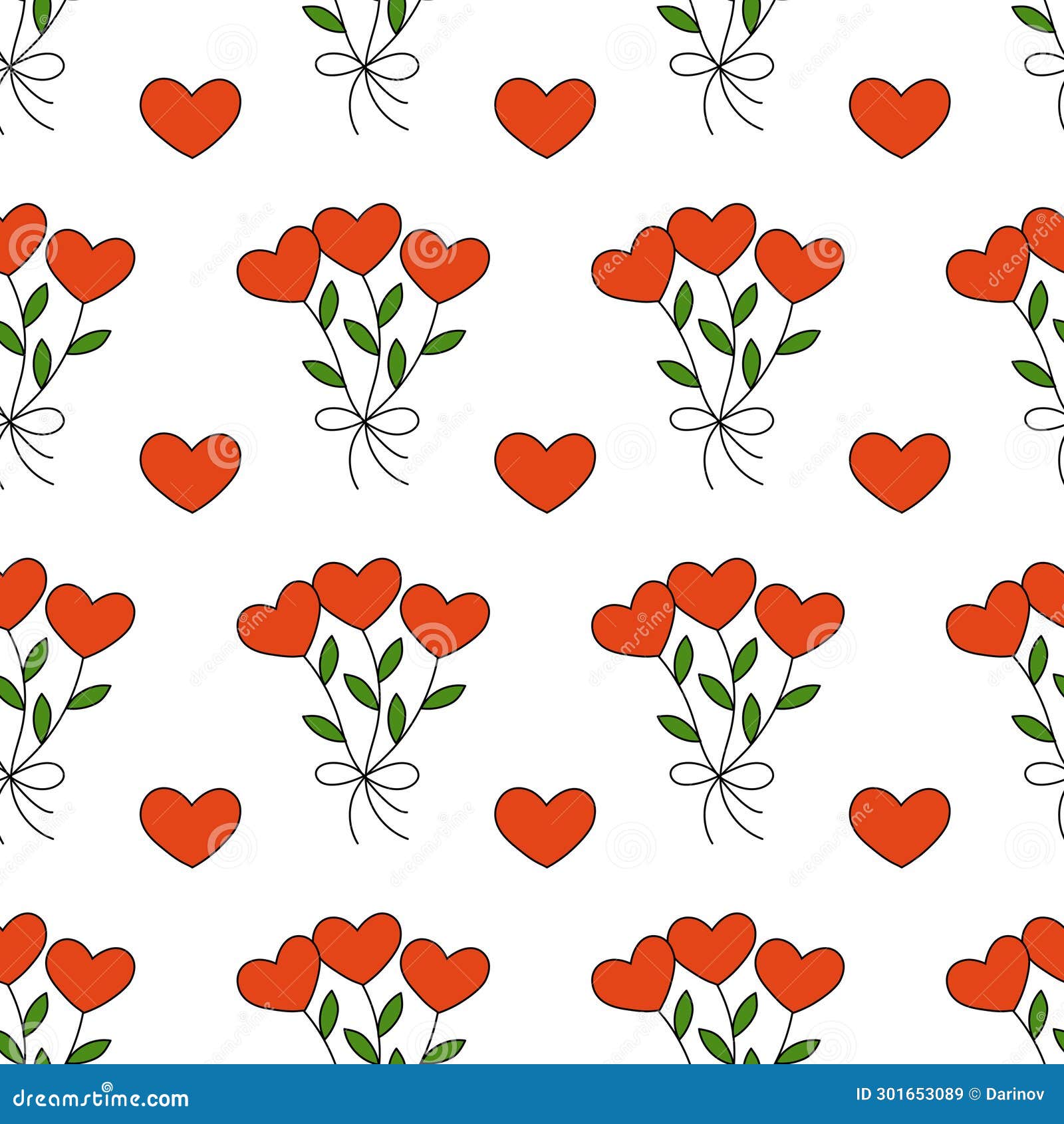 Seamless Pattern with Bouquet of Flowers in the Shape of Hearts and ...