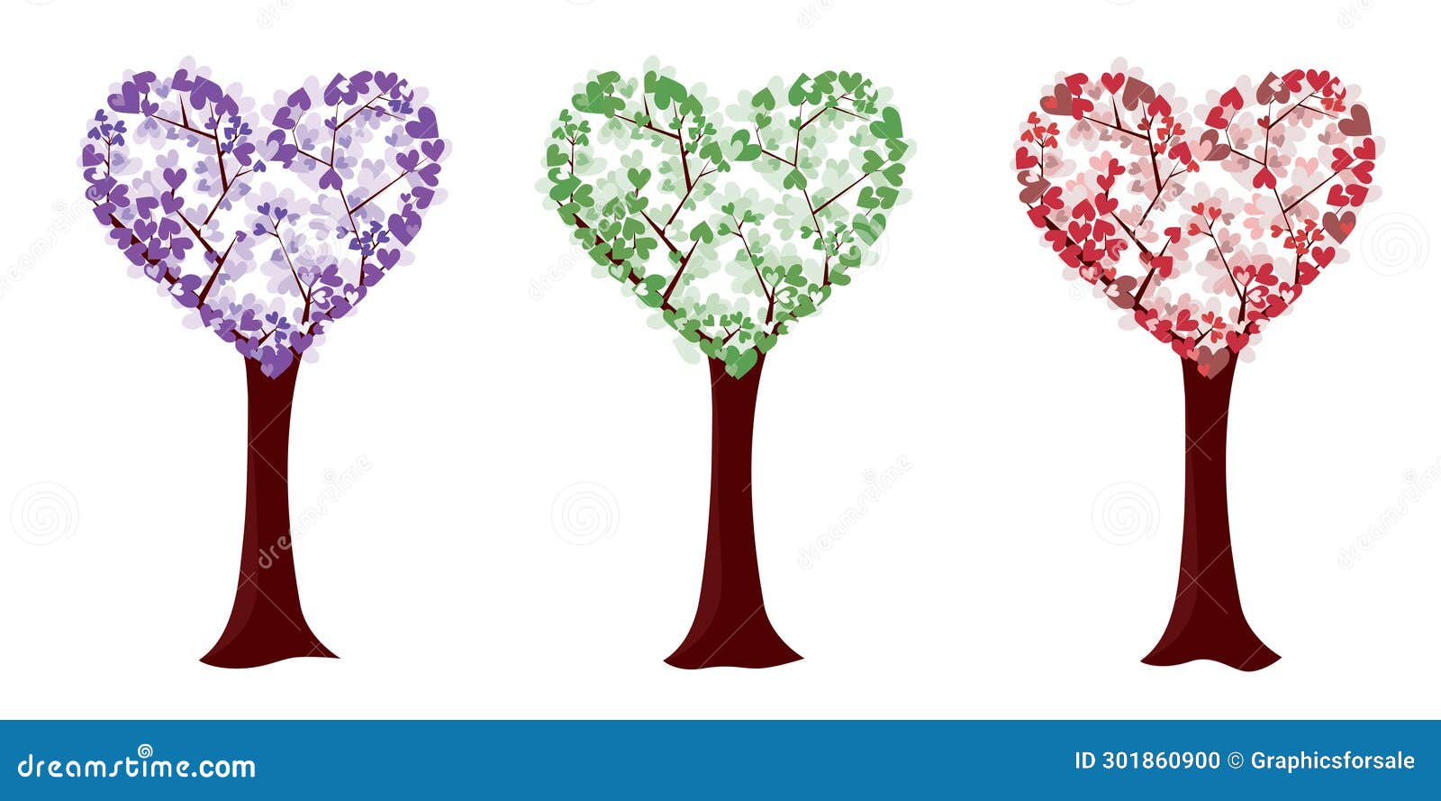 Colorful heart trees set stock vector. Illustration of purple - 301860900