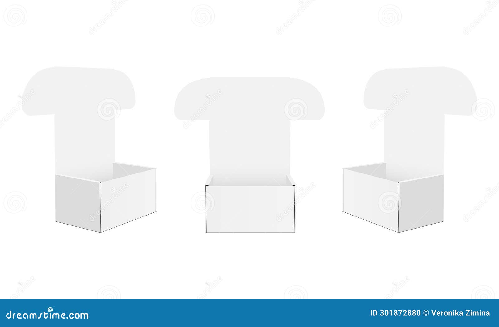 Square Flip Top Mailer Box Mockup, Opened Lid, Front, Side View Stock ...