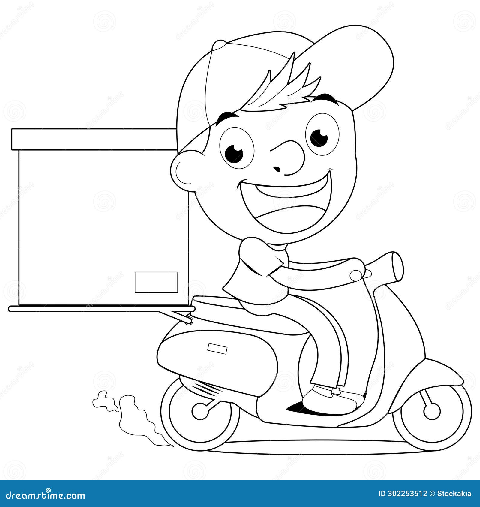 Delivery Man Riding a Scooter. Vector Black and White Coloring Page ...