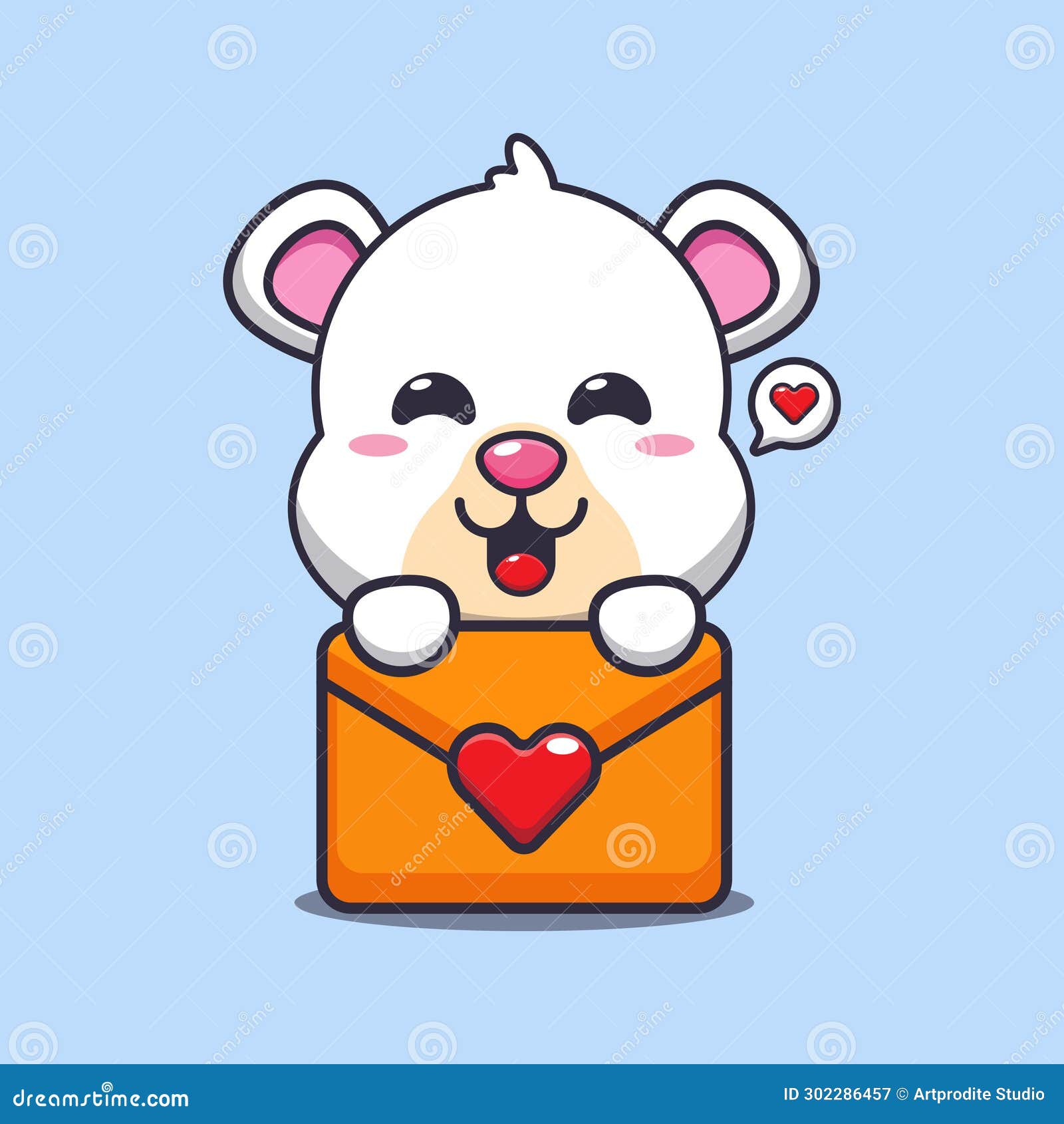 Cute Polar Bear Cartoon Character With Love Message Stock Vector