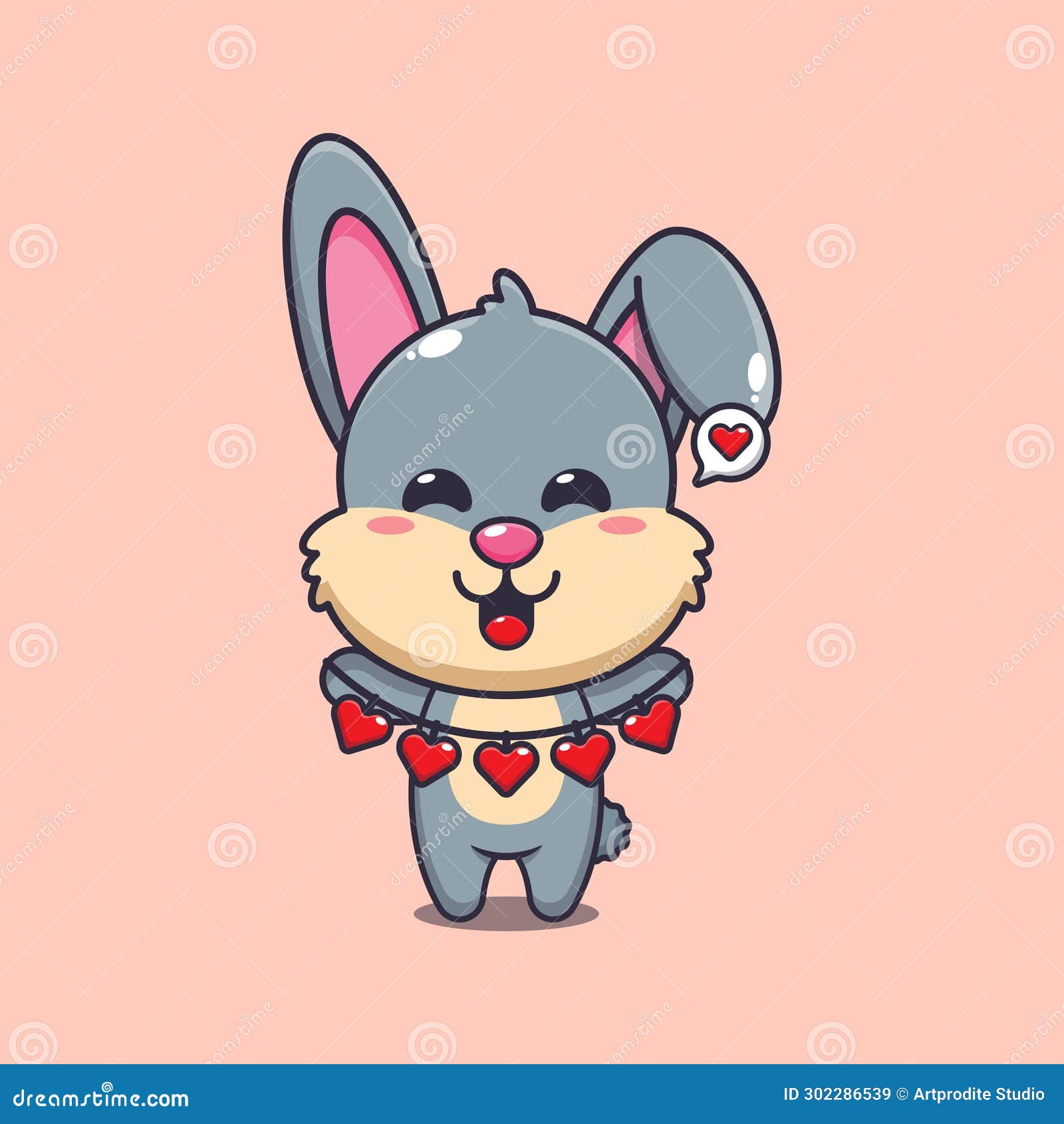 Cute Rabbit Cartoon Character Holding Love Decoration. Stock Vector ...