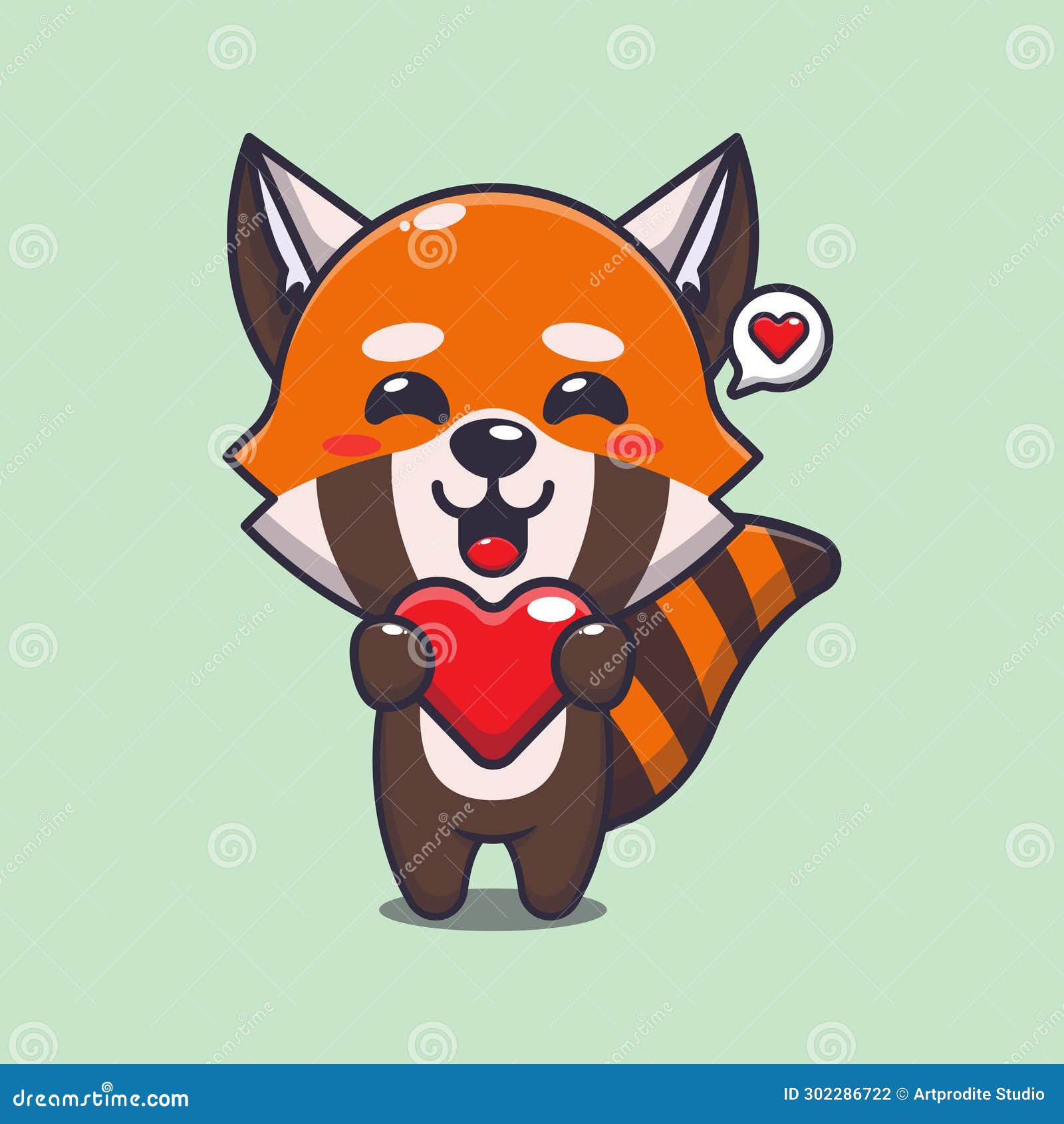 Cute Red Panda Cartoon Character Holding Love Heart. Stock Vector ...