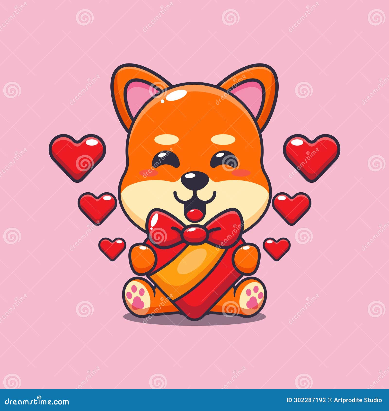 Cute Shiba Inu Happy with Love Gift in Valentine S Day. Stock Vector ...