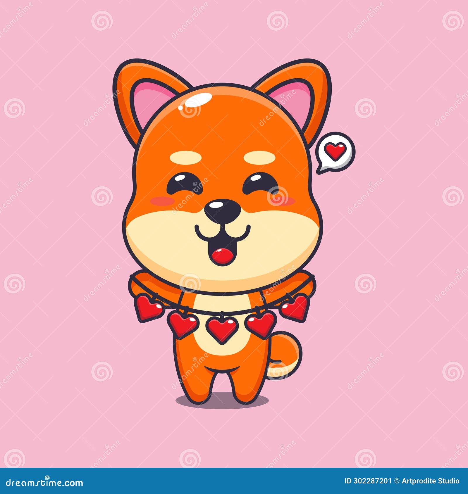 Cute Shiba Inu Cartoon Character Holding Love Decoration. Stock Vector ...