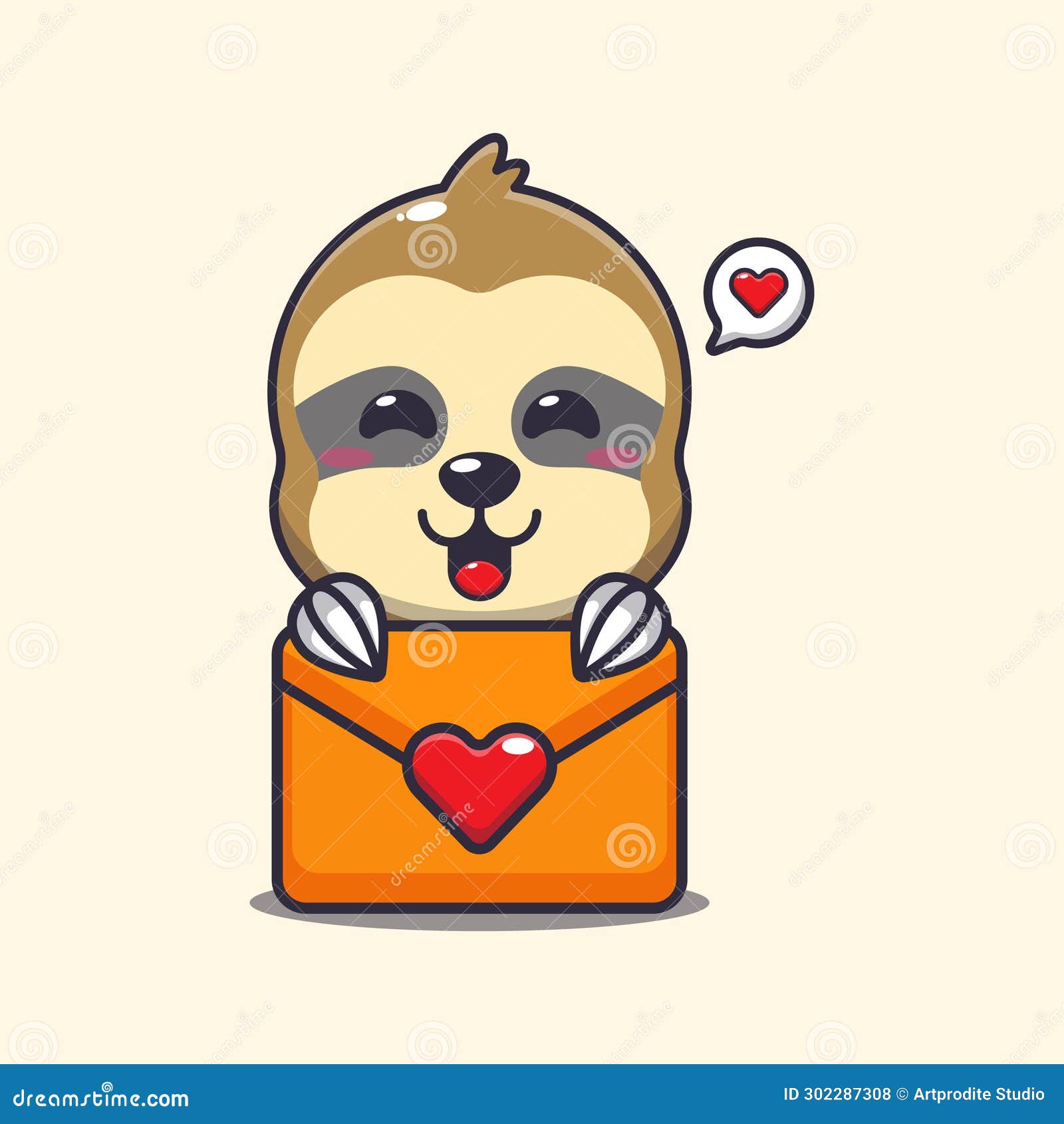 Cute Sloth Cartoon Character with Love Message. Stock Vector ...