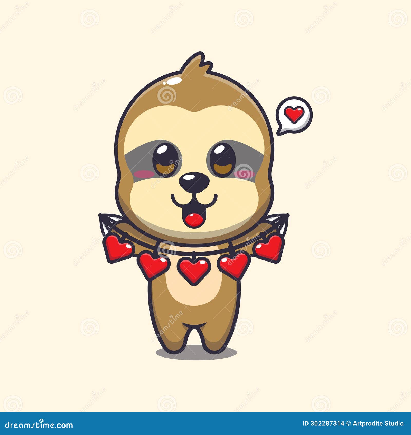 Cute Sloth Cartoon Character Holding Love Decoration. Stock Vector ...