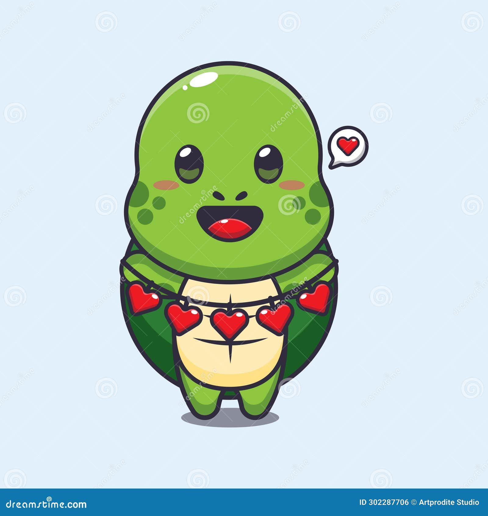 Cute Turtle Cartoon Character Holding Love Decoration. Stock Vector ...