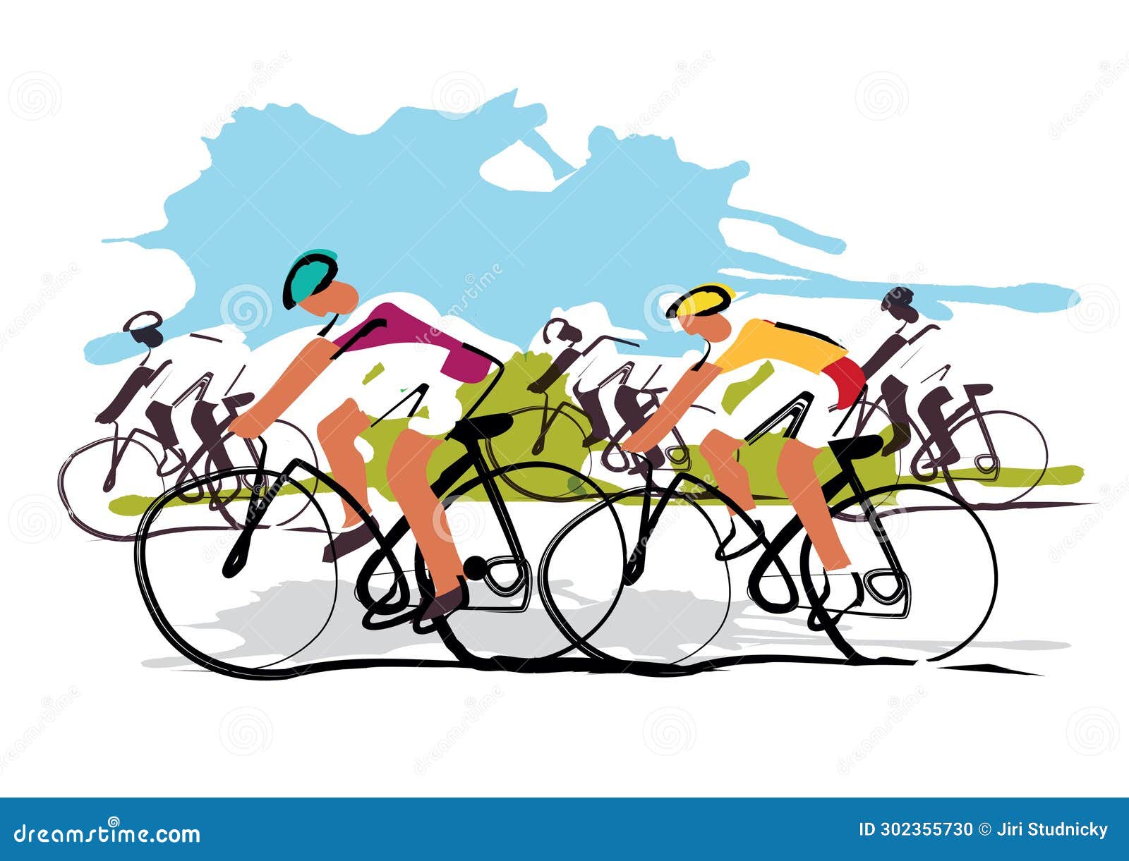 Cycling Race, Expressive Stylized Cartoon. Stock Vector - Illustration ...