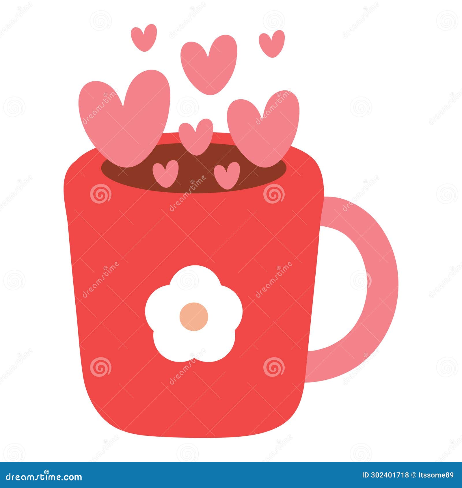 Cute Drawing Cartoon Pink Cup Full of Hearts. Stock Vector ...