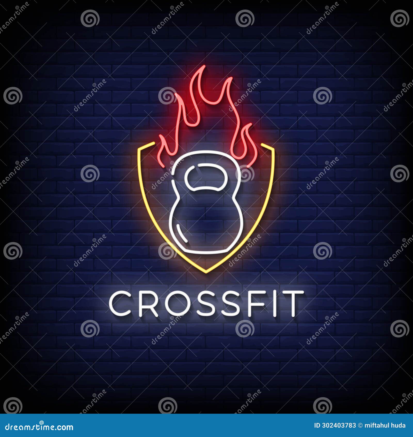 Neon Sign Crossfit with Brick Wall Background Vector Stock Vector ...