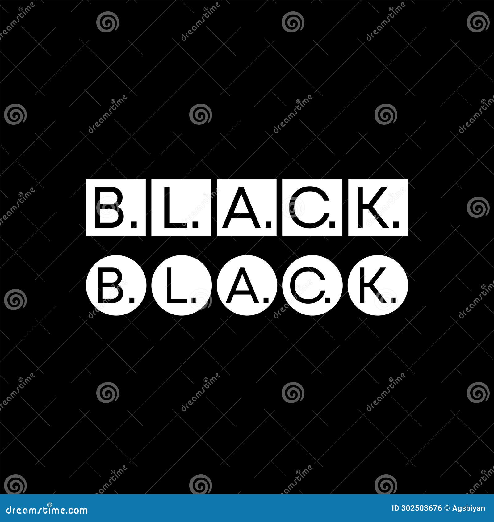 Word Text BLACK Font on Rectangular Circle Block Dot Related To ...