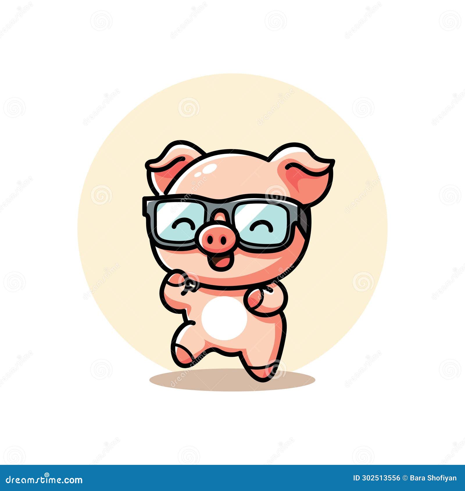 Cute Vector Design Illustration of a Pig Wearing Glasses Stock Vector ...