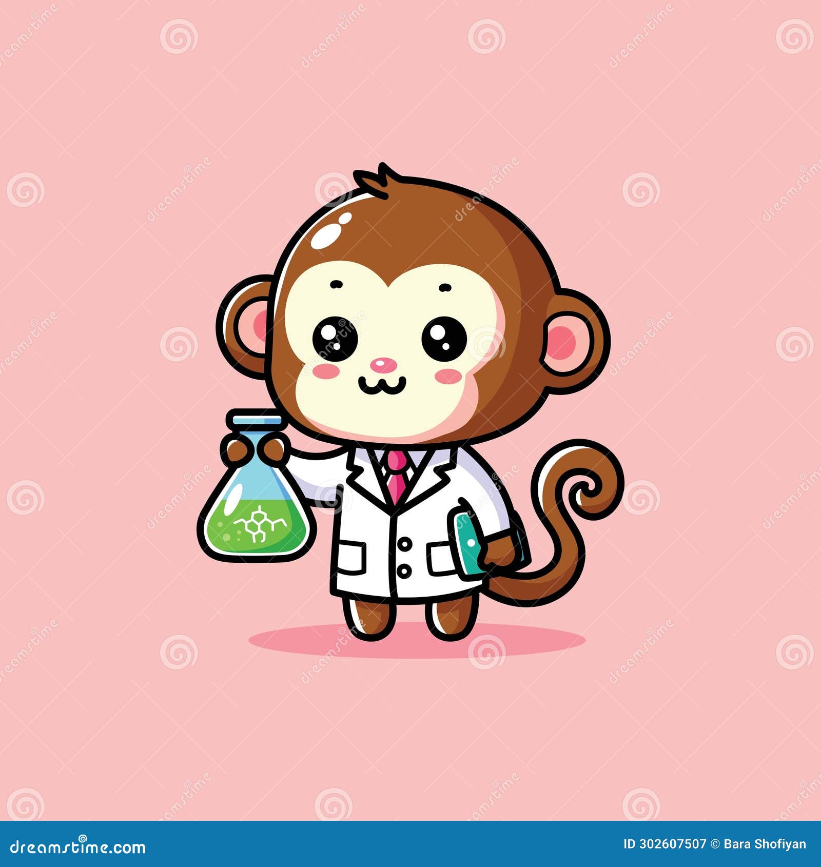 Cute Vector Design Illustration of a Monkey Becoming a Scientist Stock ...
