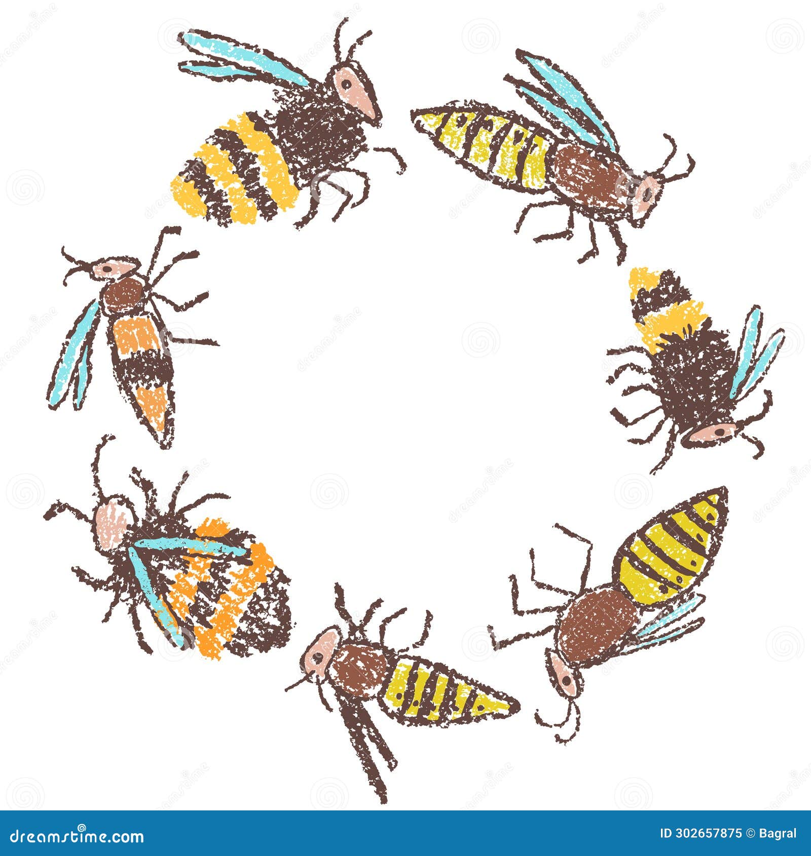 Bee, Wasp, Bumblebee, Hornet Seamless Border, Round Frame or Set ...