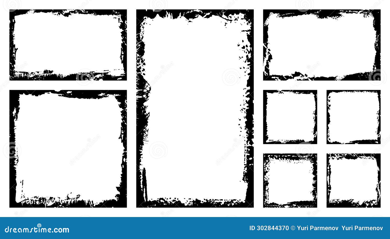 Rectangular Vector Ragged Edge Frame Set. Hand Drawn Frame Brush ...