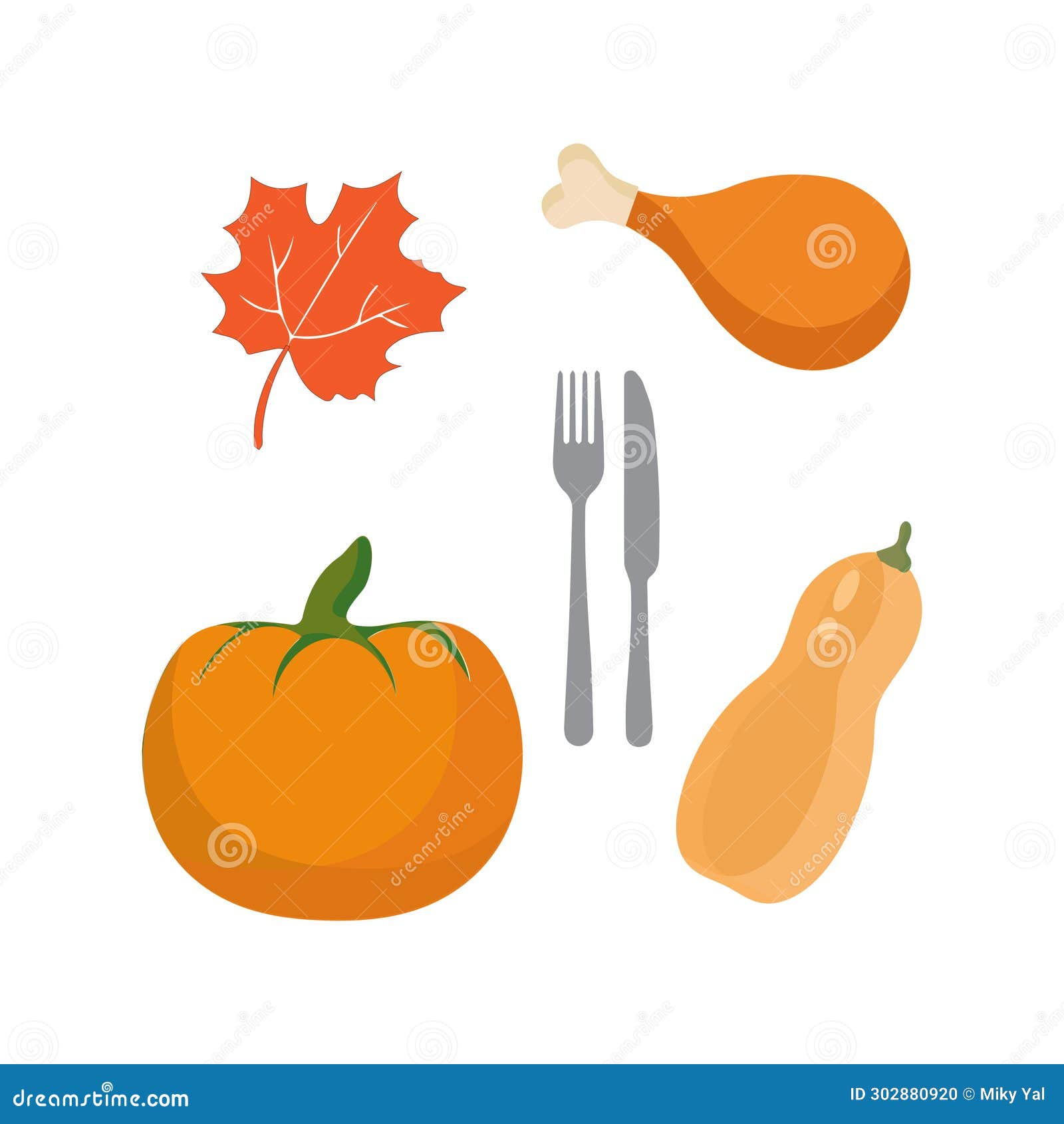 Thanksgiving Icons. Autumn Elements with Roast Turkey Stock Vector ...