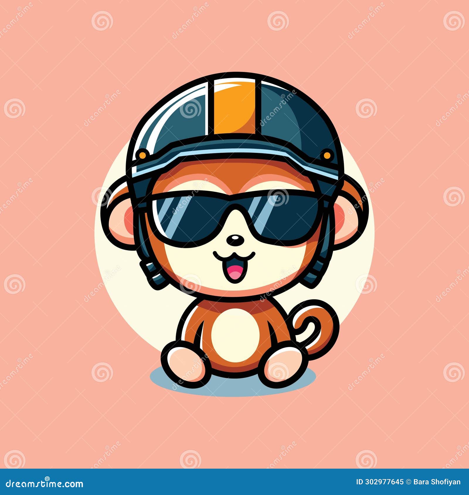 Cute Vector Design Illustration of Monkey and Rider Helmet Stock Vector ...