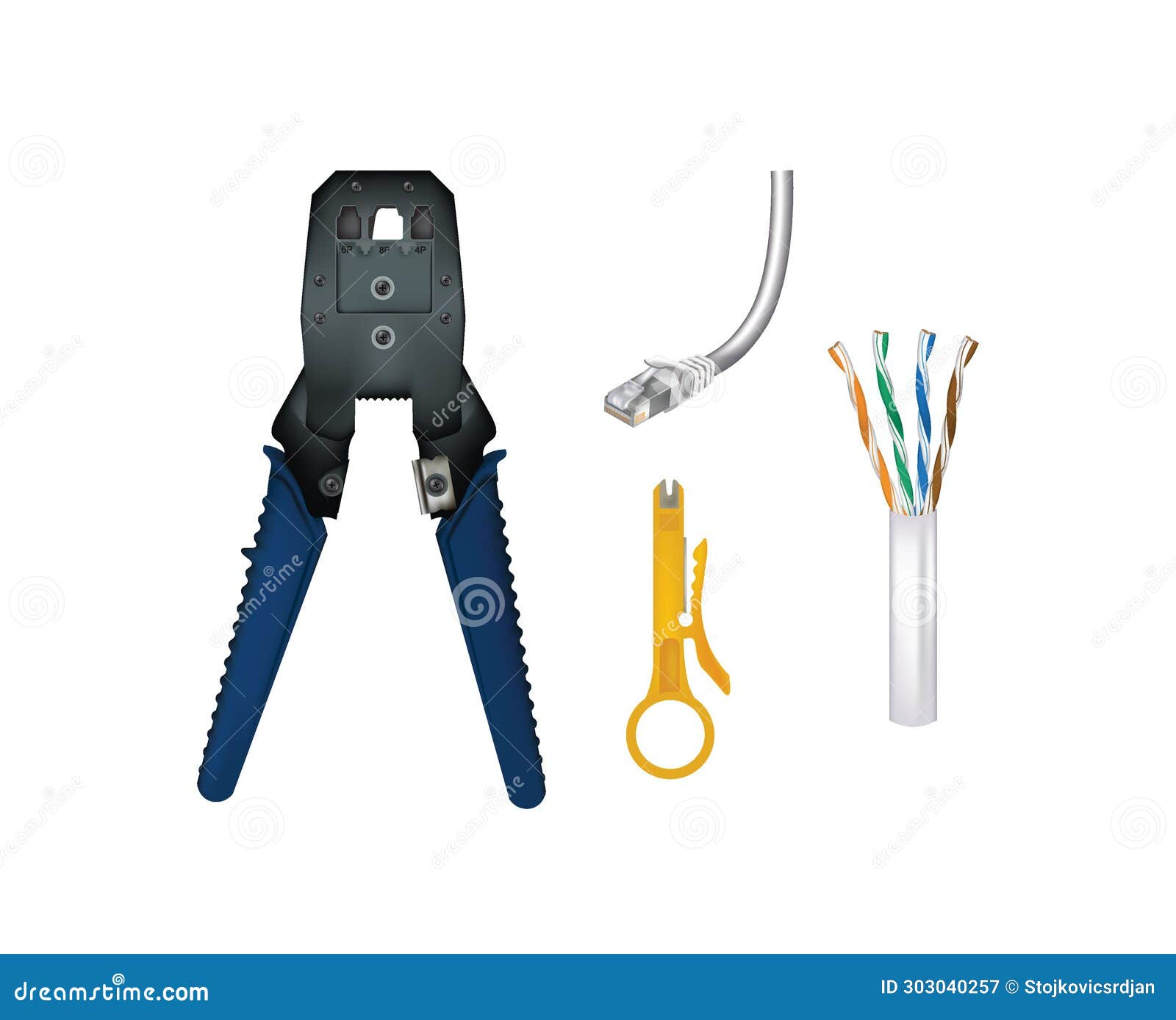 UTP Crimping Tool and Cables Stock Vector - Illustration of device ...