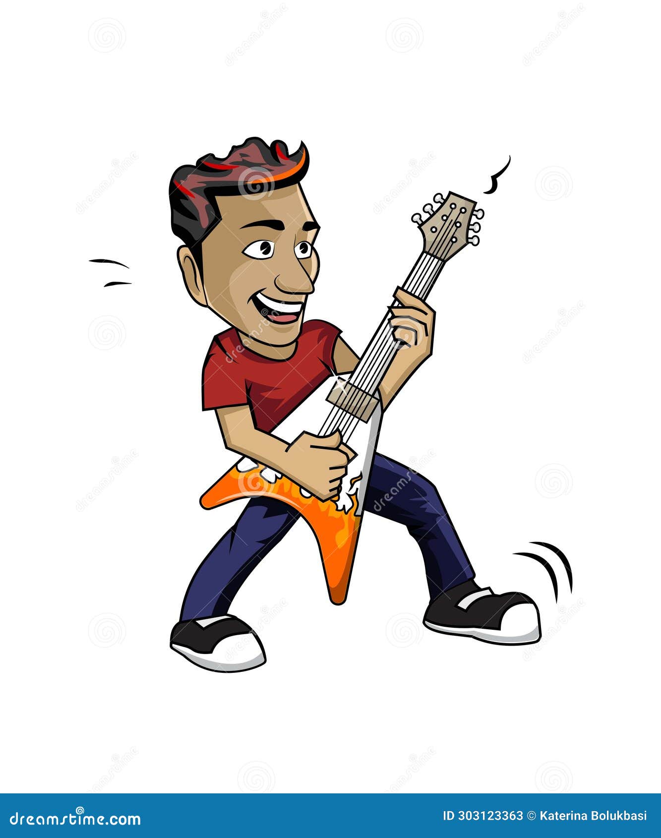 Guitar Player Isolated Illustration Music Boy Cartoon Character Stock ...