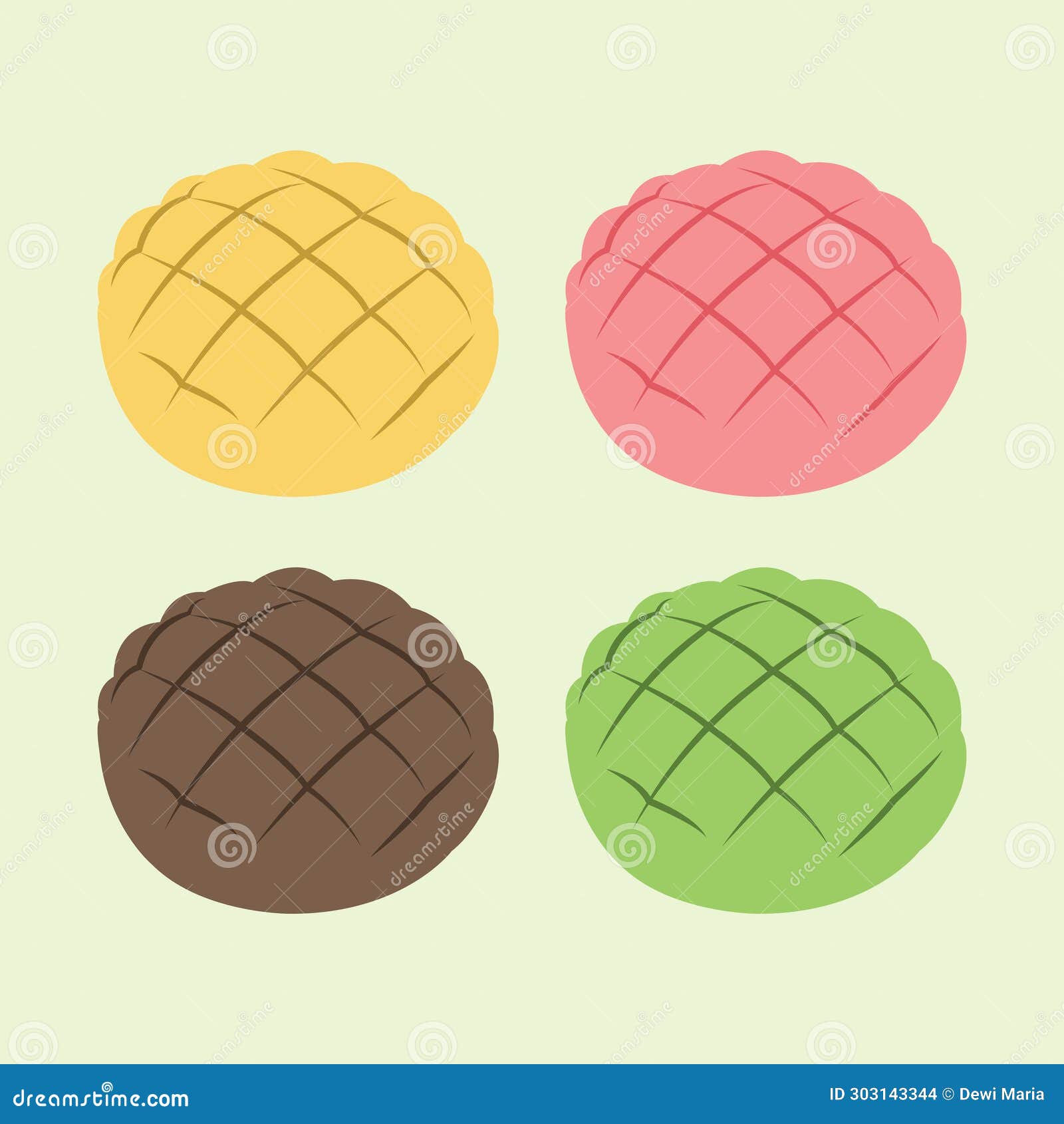 Set of Illustration Melon Pan Stock Vector - Illustration of sweet ...