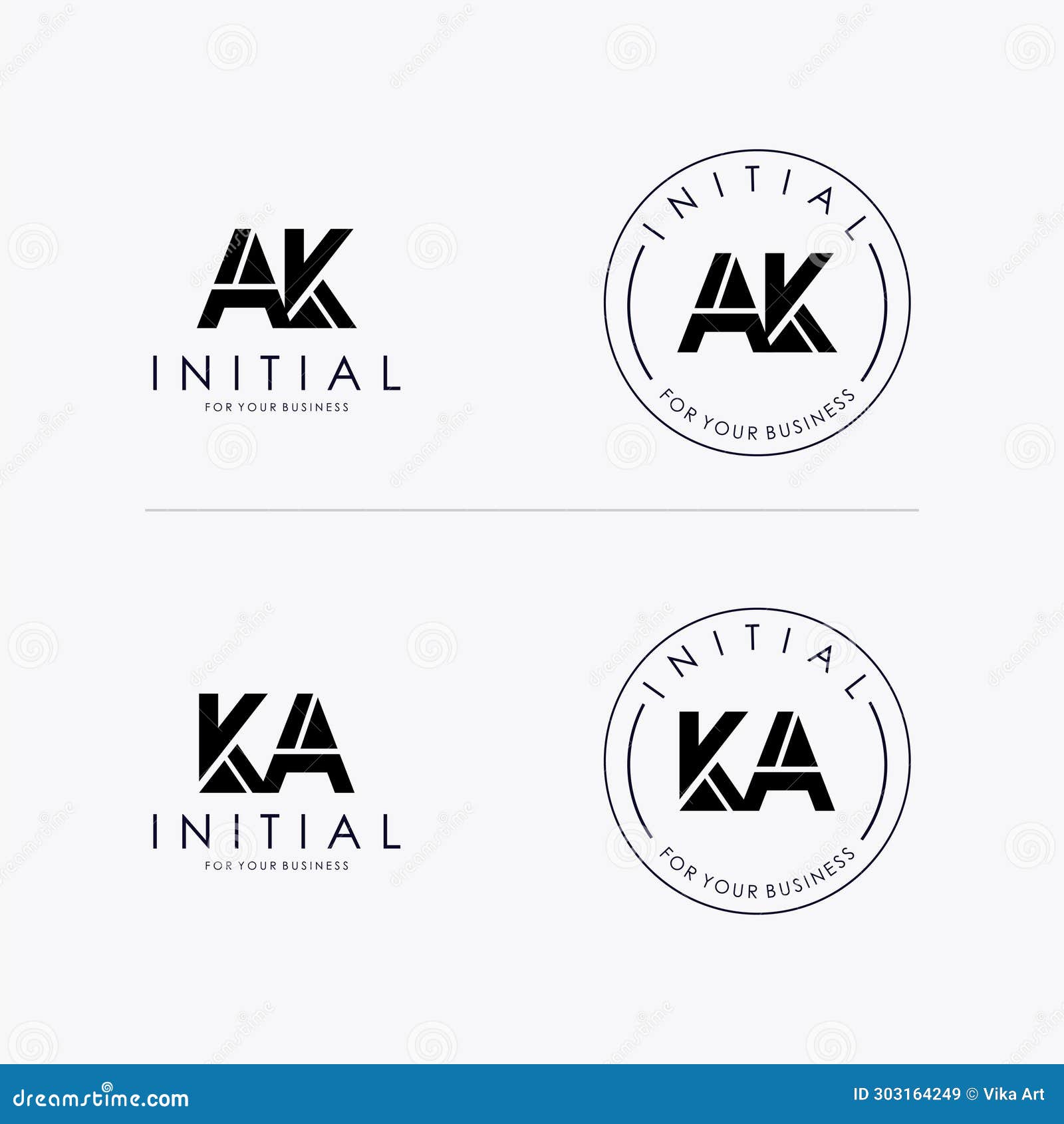 Initial Letter AK KA Logo Design Simple Isolated on White Background ...