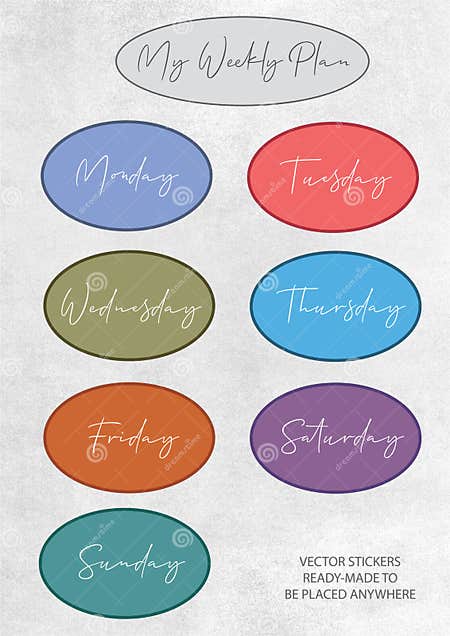 Weekly Days Plan Color Stickers Stock Vector - Illustration of prinable ...