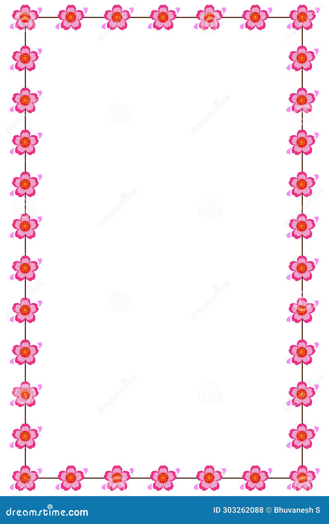 Rectangle Border Frame Design Concept of Pink Flowers Isolated on White ...
