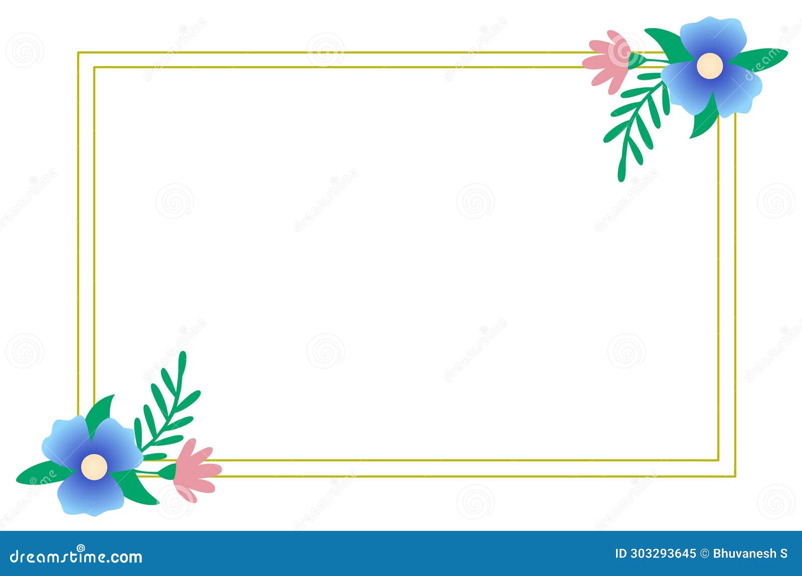 Rectangle Border Frame Design Concept of Flowers and Lines Isolated on ...