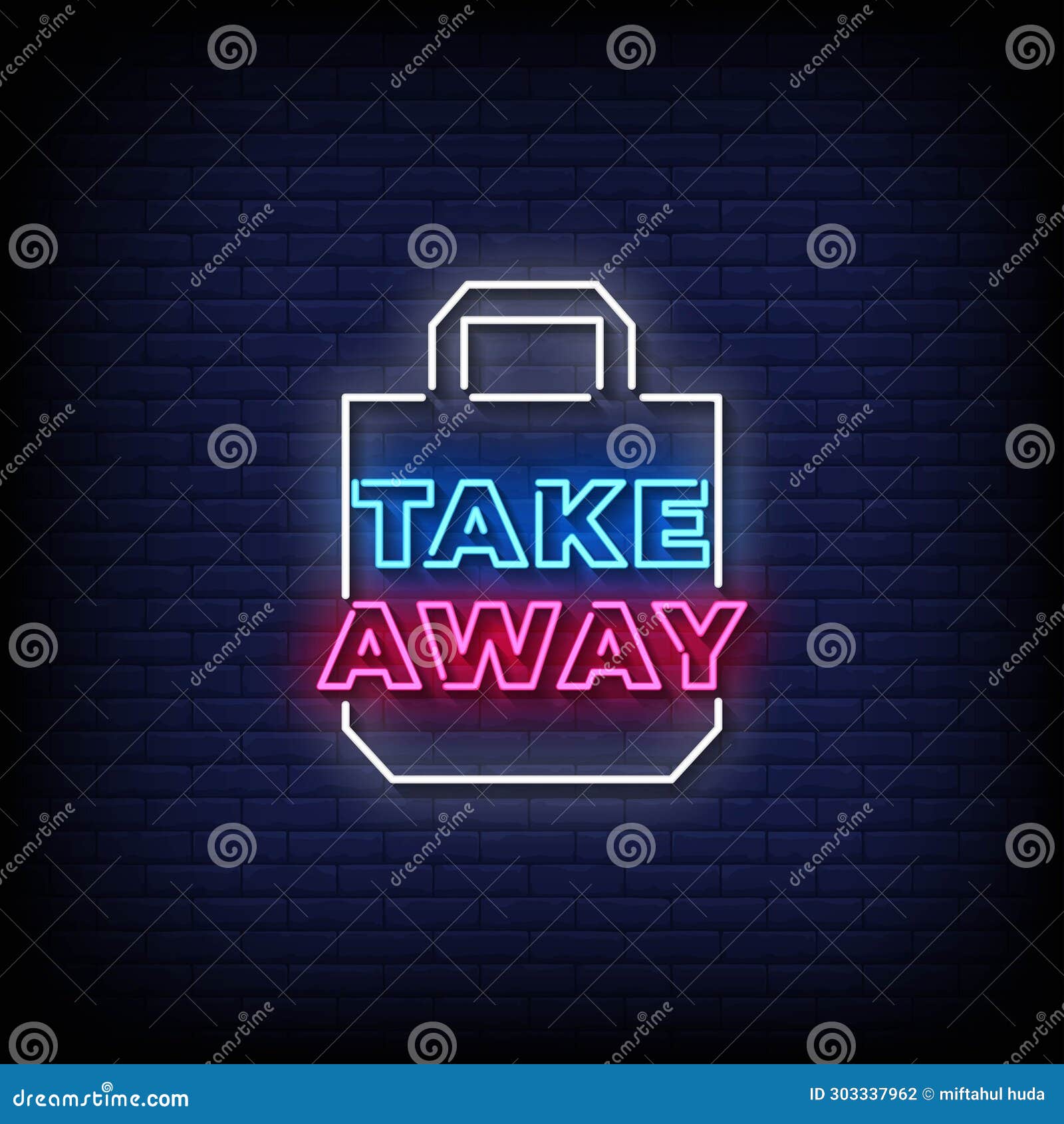 Neon Sign Take Away with Brick Wall Background Vector Stock Vector ...