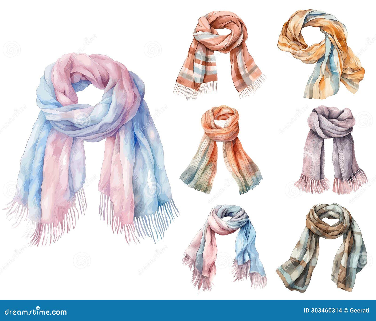 Watercolor Winter Scarves Set, Winter Accessories, Vector Illustration ...