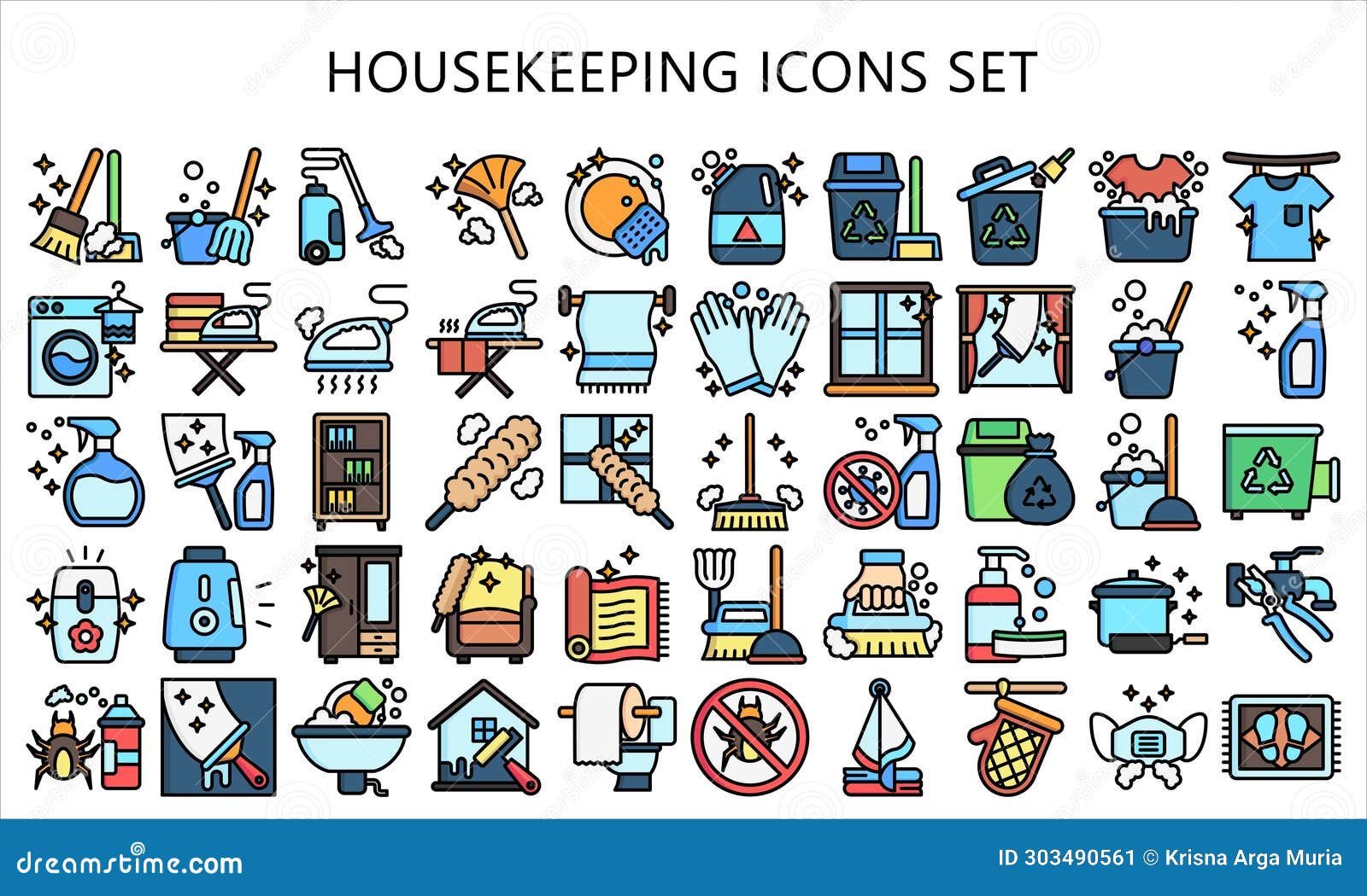 Housekeeping Lineal Multi Color Icons Pack Stock Vector - Illustration ...