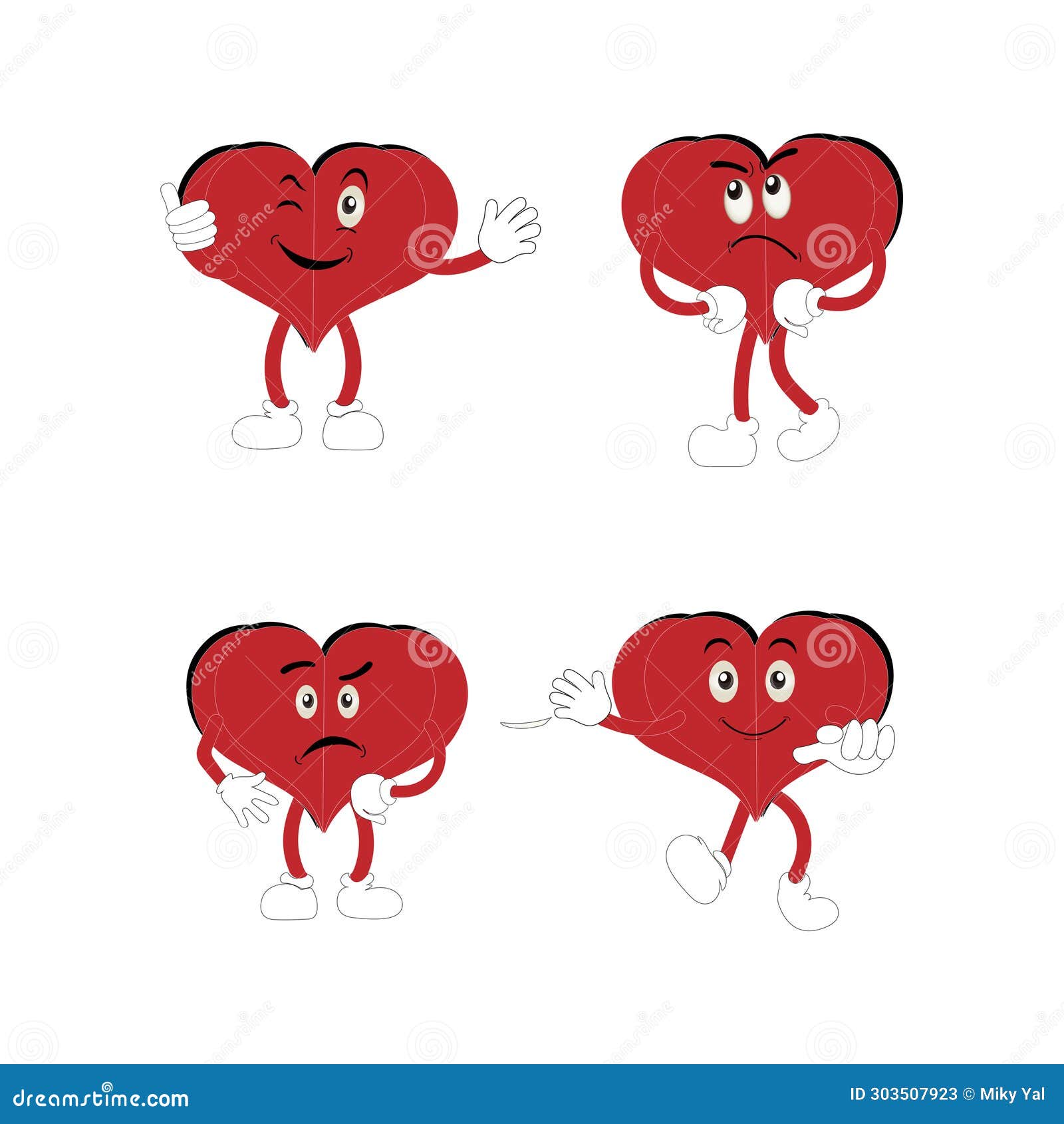 Heart Funny Cartoon Character Different Pose. Cartoon Red Heart ...