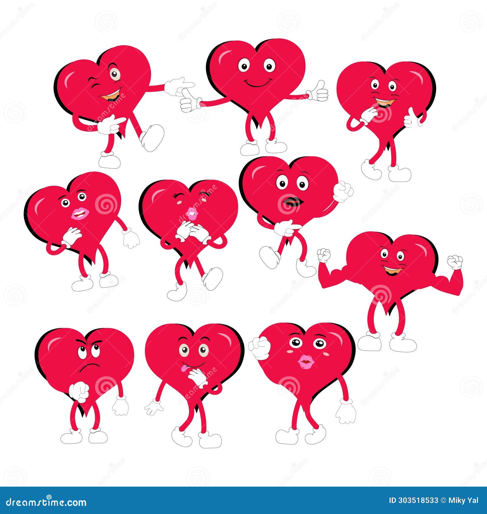 Love Heart Cartoon with Many Expressions. Different Love Heart Activity ...