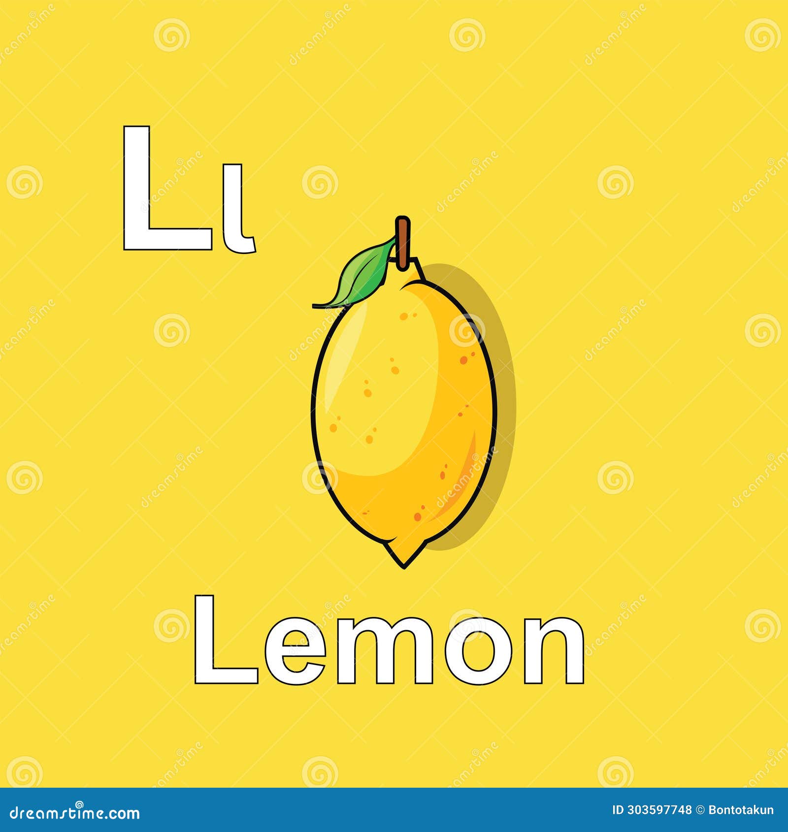 Lemon Flashcard stock vector. Illustration of fruits - 303597748