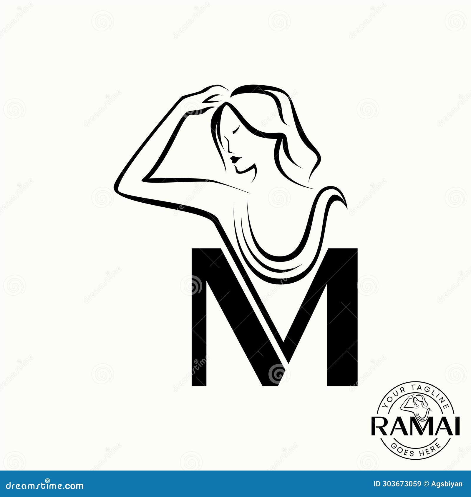 Letter Initial M Font with Line Art Pose Woman. Related To Beauty ...